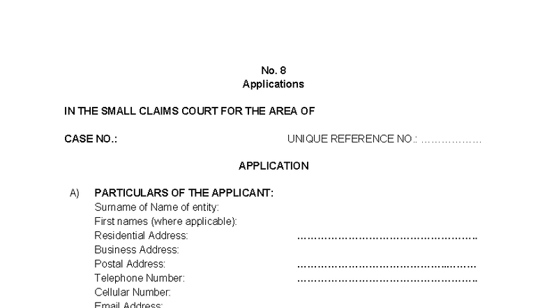 Application for Rescission of Judgment - Small Claims Court - Studocu