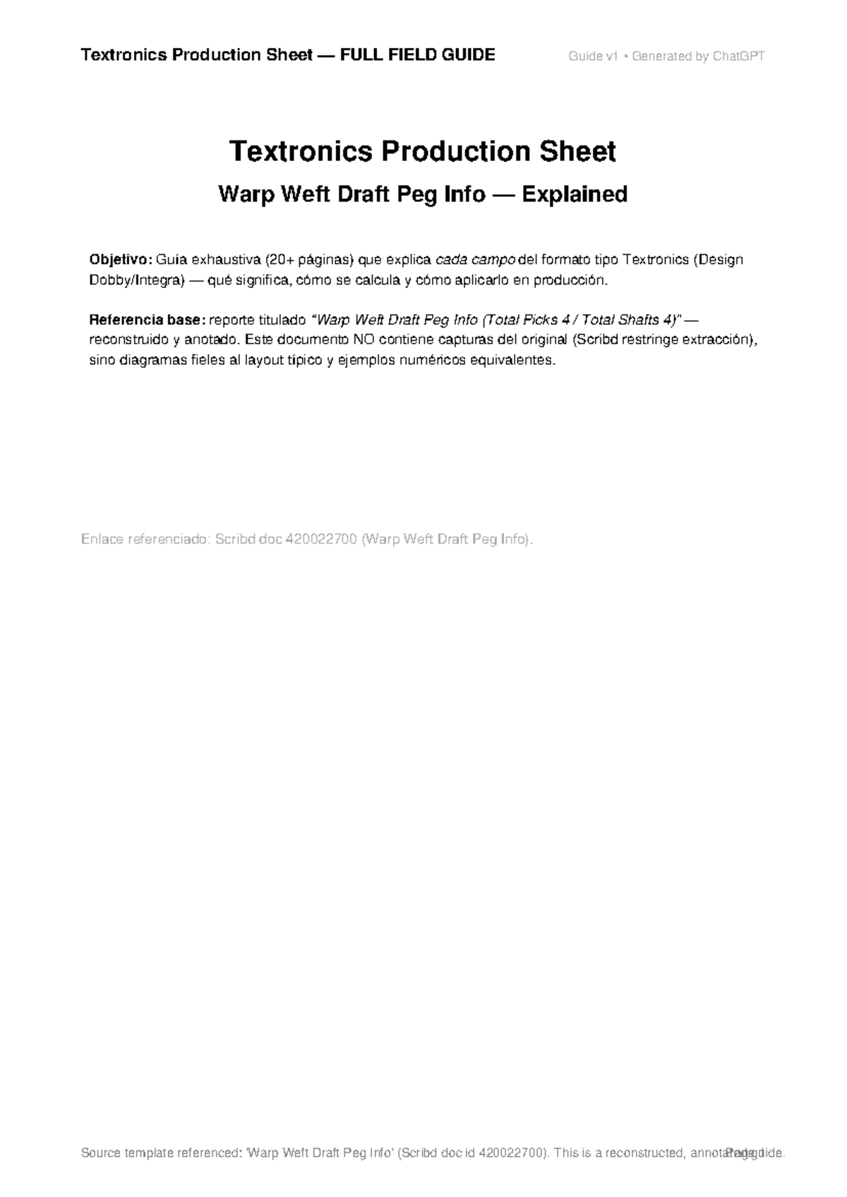 Textronics Production Sheet (Design Dobby/Integra) — Comprehensive ...