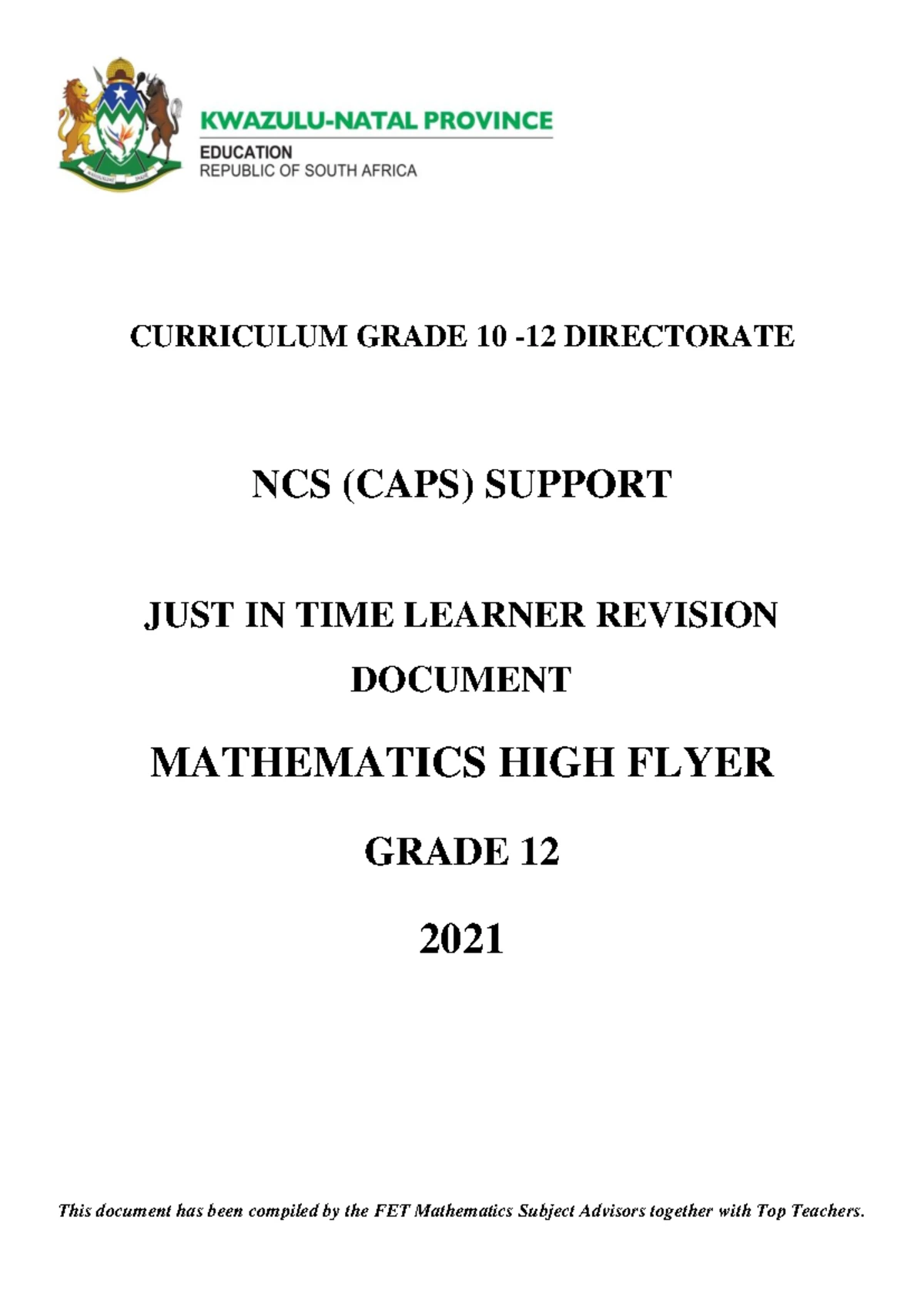 Gr 12 Maths high flyer document 2021 - CURRICULUM GRADE 10 -12 ...