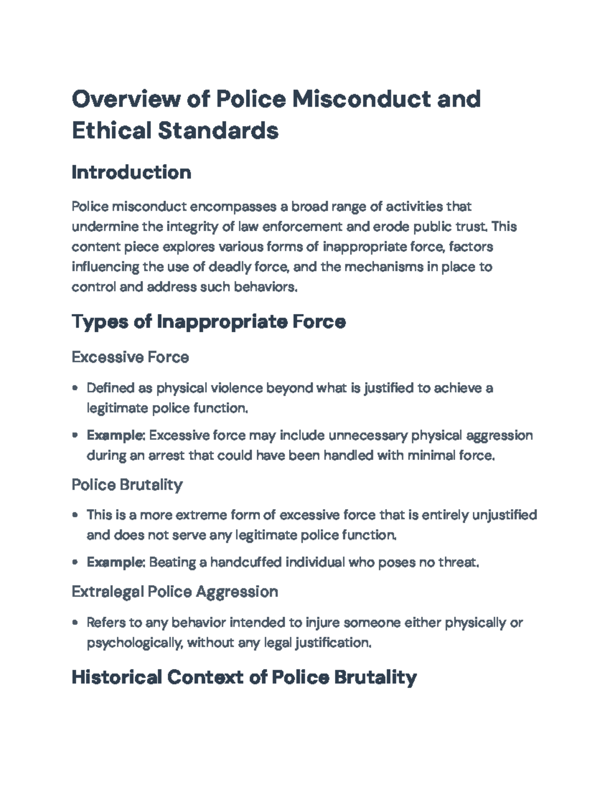 Overview of Police Misconduct and Ethical Standards: A Training Guide ...