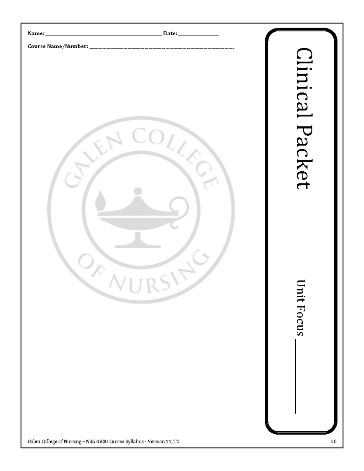 Clinical Packet outline - Name ...