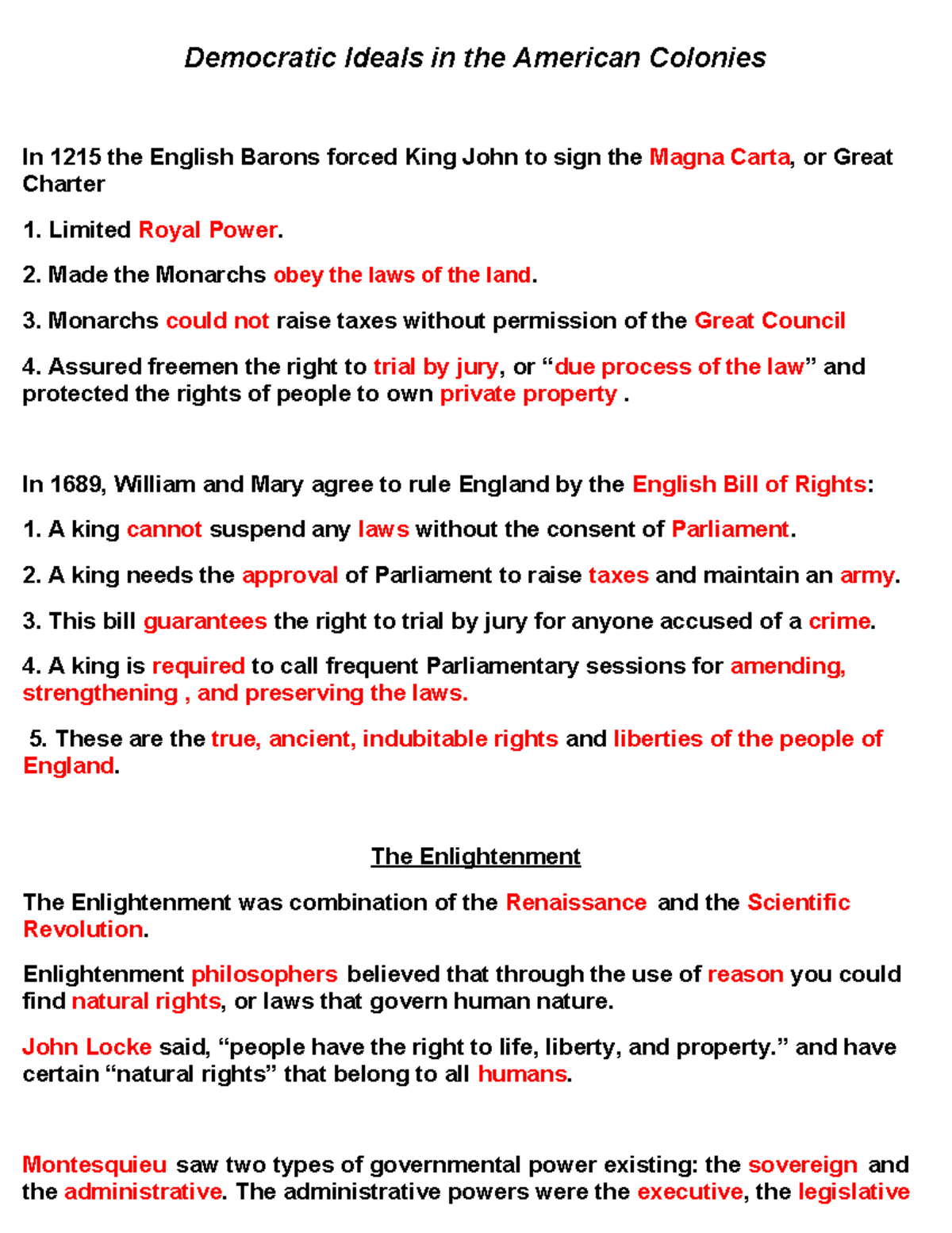 Ch 1: Democratic Ideals in the American Colonies - Notes Summary - Studocu