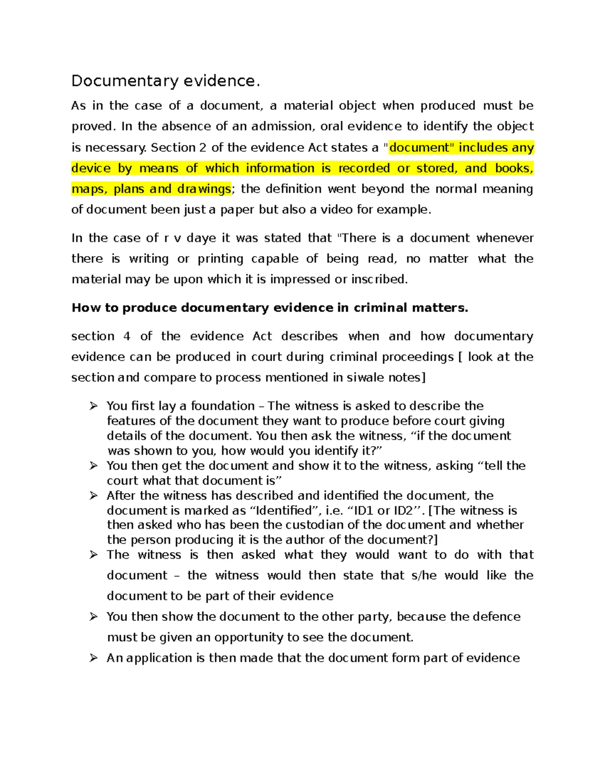 Evidence Law Case Study Guide - Comprehensive Overview - Studocu