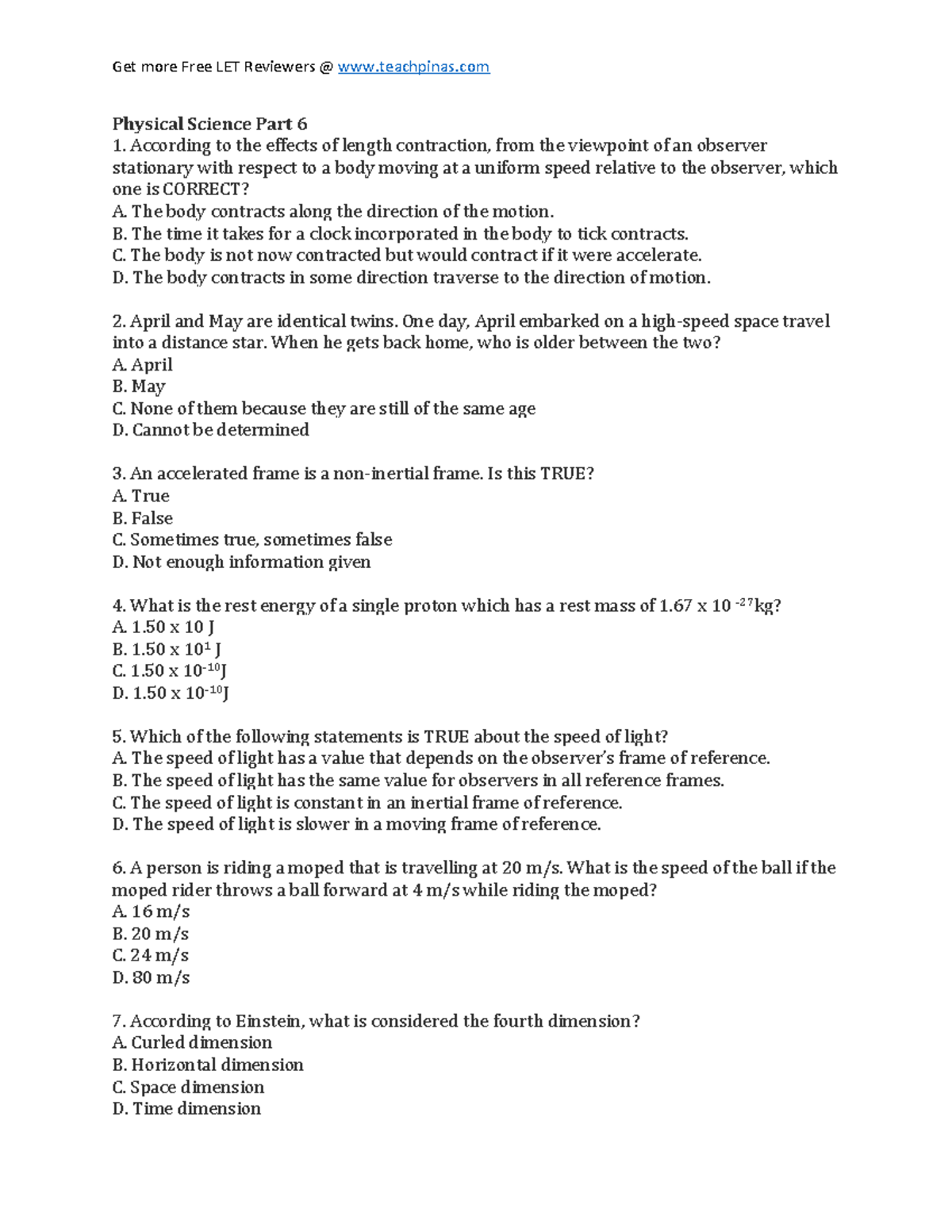 Physical Science Part 6: Exam Questions & Answers - Studocu