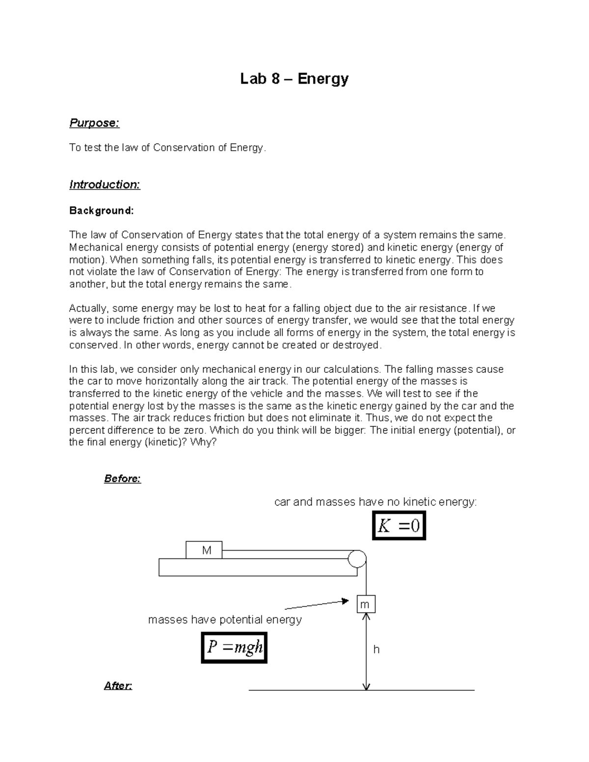 PH101 Lab 8: Conservation of Energy Experiment Analysis - Studocu