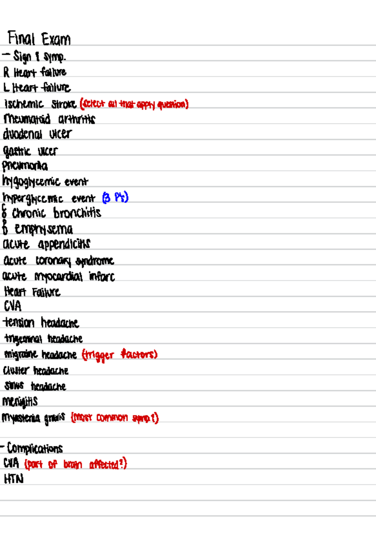 NUR-313 - Final Exam - Sign 3 symp. R Heart failure L Heart failure ...