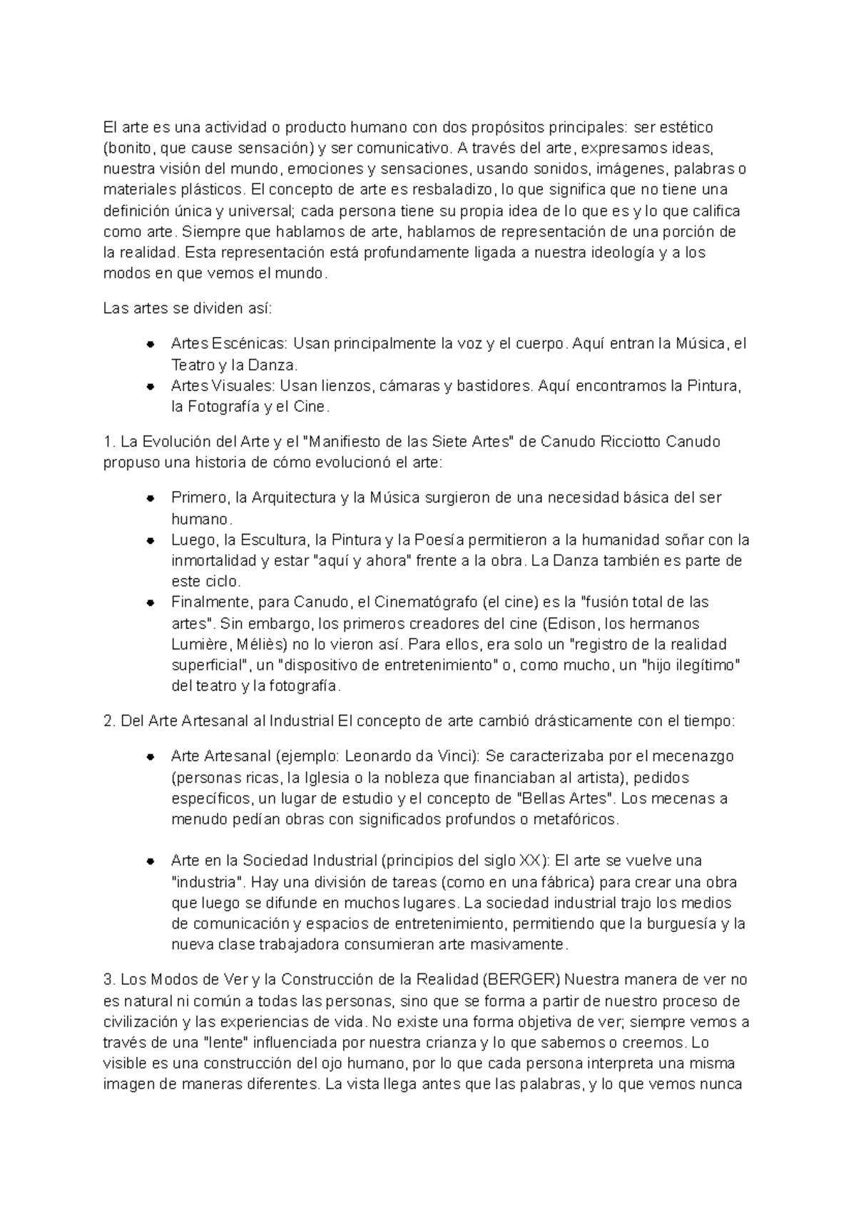 Artes Visuales y Escénicas: Un Análisis Integral del Arte - Studocu