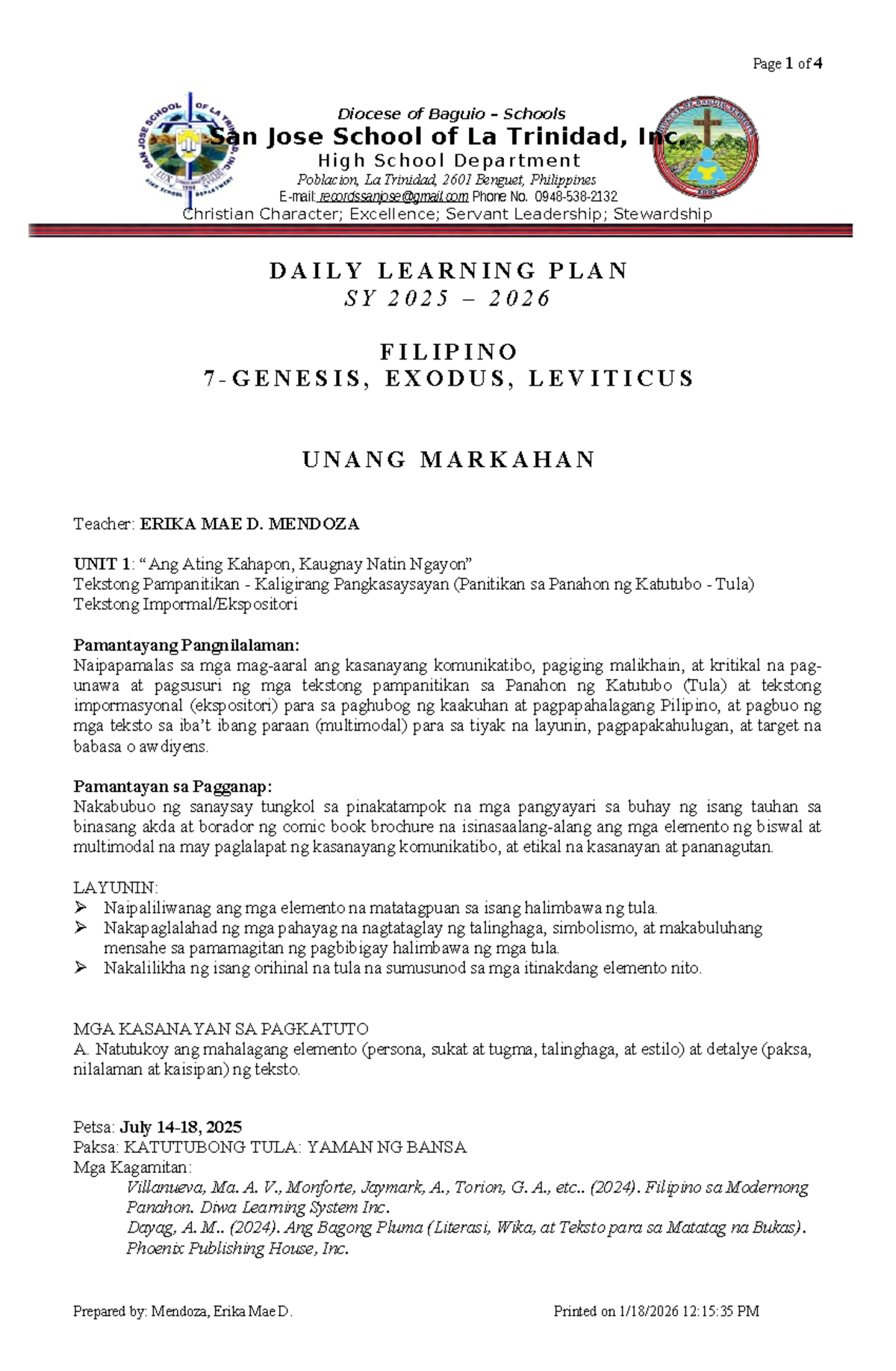 Learning Plan 2: Tula sa Filipino 7 - SY 2025-2026 - Studocu