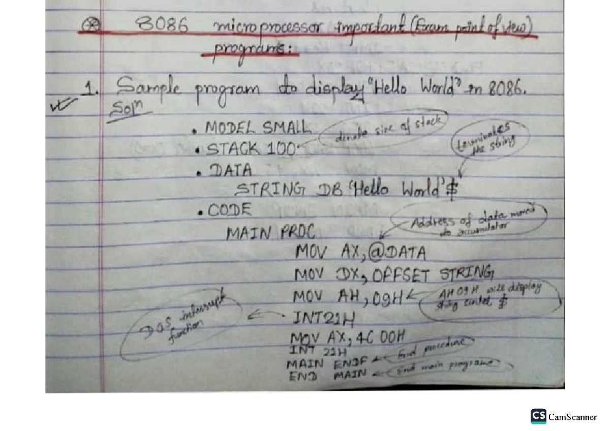 8086 Important Programs for Exam Preparation - Studocu