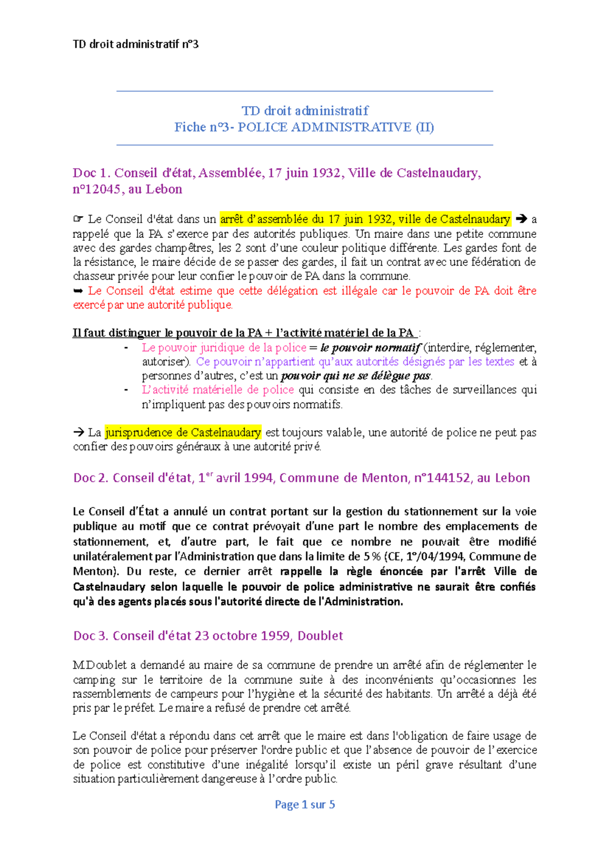 TD Droit Administratif - Fiche 3 : Police Administrative et ...