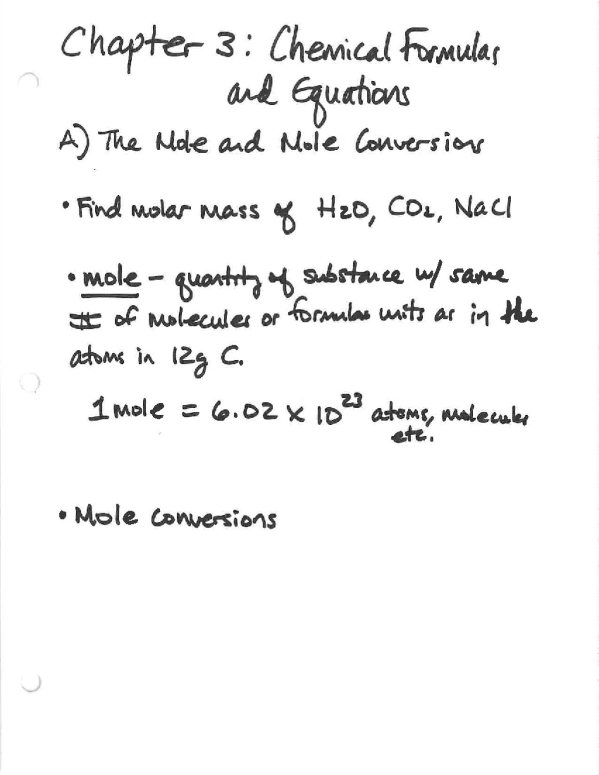 Chapter 3: Chemical Formulas & Mole Conversions Notes - Studocu