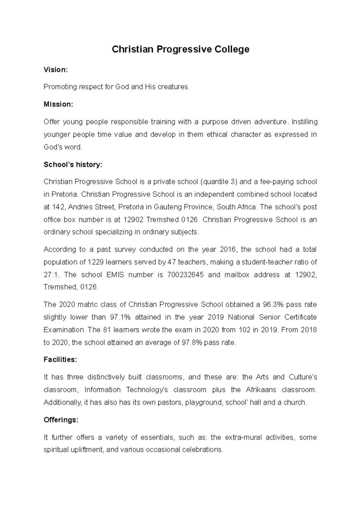 Christian Progressive College - Christian Progressive College Vision ...