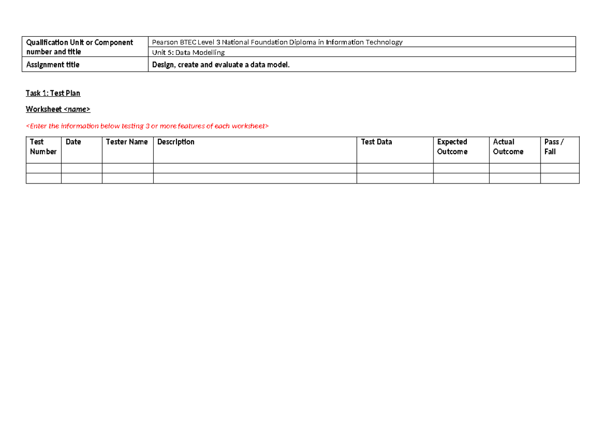 Test Plan Template - Qualification Unit or Component number and title ...