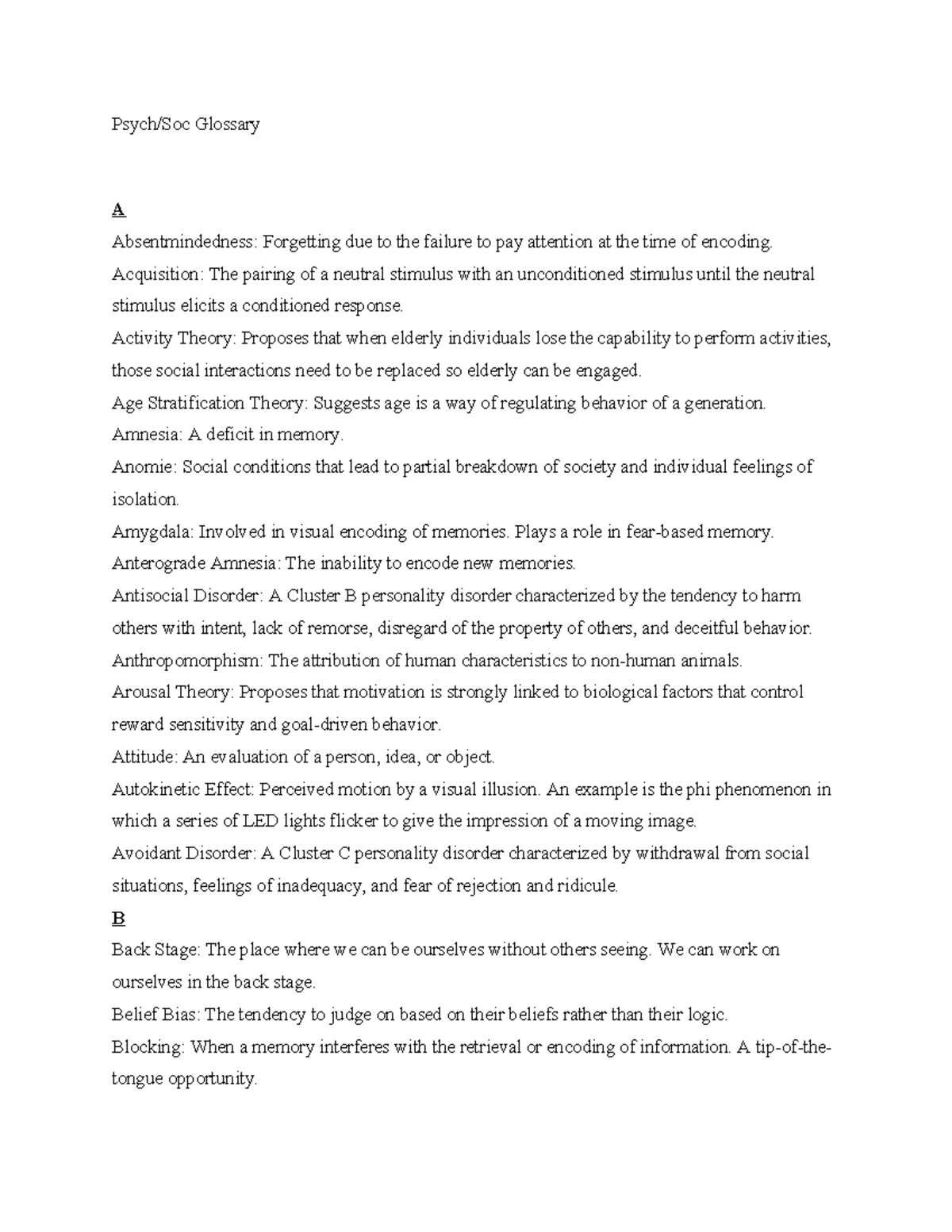 Psych & Soc Glossary: Key Terms and Concepts for Study - Studocu