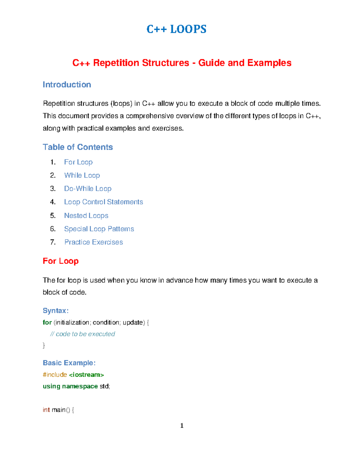 CPP Repetition Structures: Loops Guide & Examples - Studocu