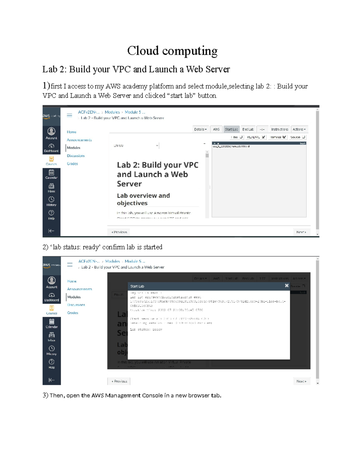 Cloud Computing Lab 02: VPC Setup & Web Server Launch Guide - Studocu