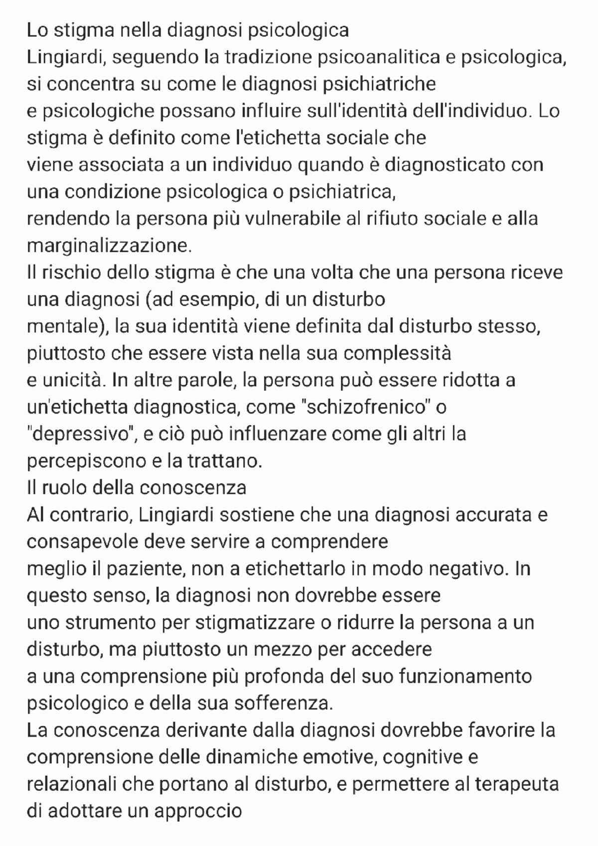 Riassunto: Lo Stigma nella Diagnosi Psicologica - Lingiardi - Studocu