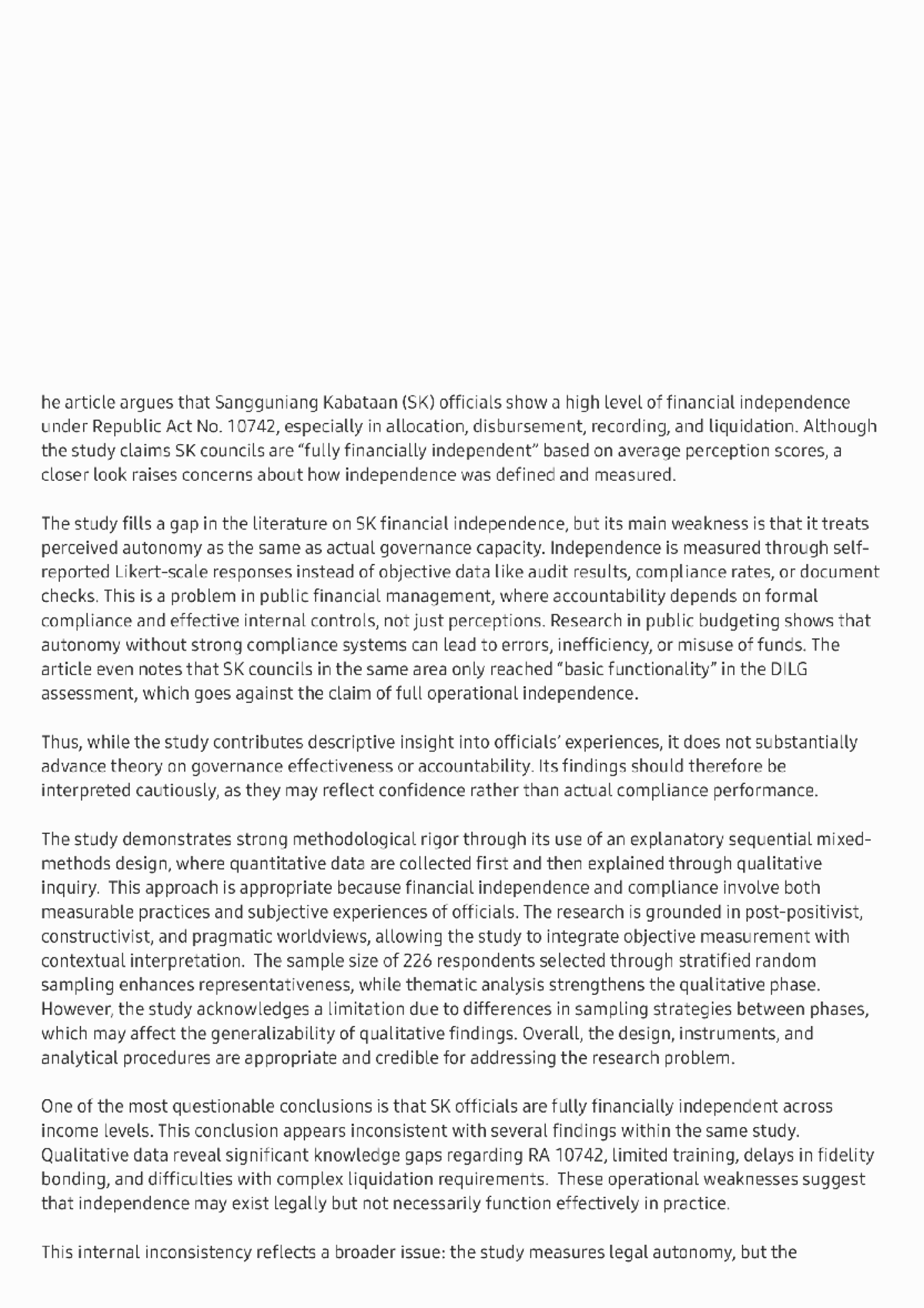 SK Financial Independence Under RA 10742: A Critical Analysis - Studocu