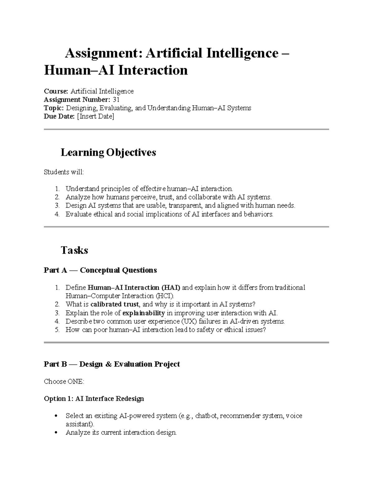 AI Interaction Design Assignment 31: Evaluating Systems & User Trust ...