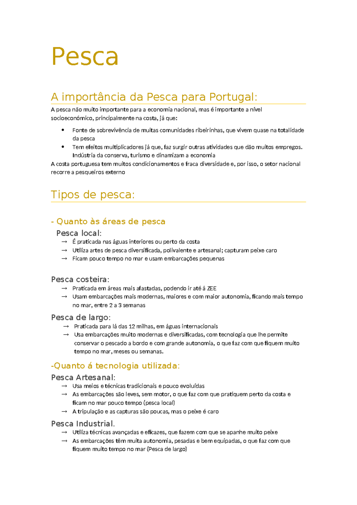 Resumos sobre Pesca - Impactos e Sustentabilidade em Portugal - Studocu