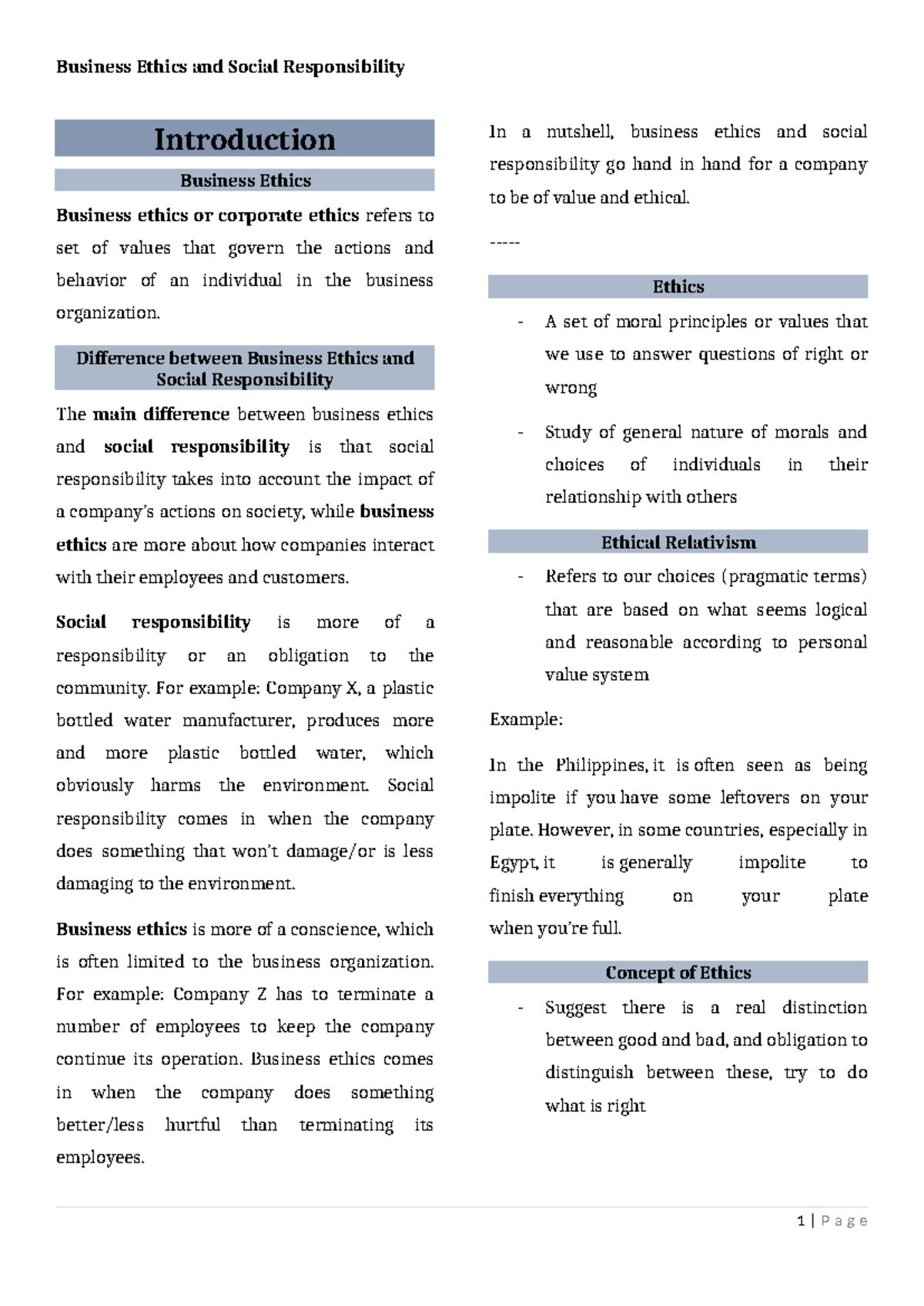 Business Ethics and Social Responsibility - Introduction Business ...