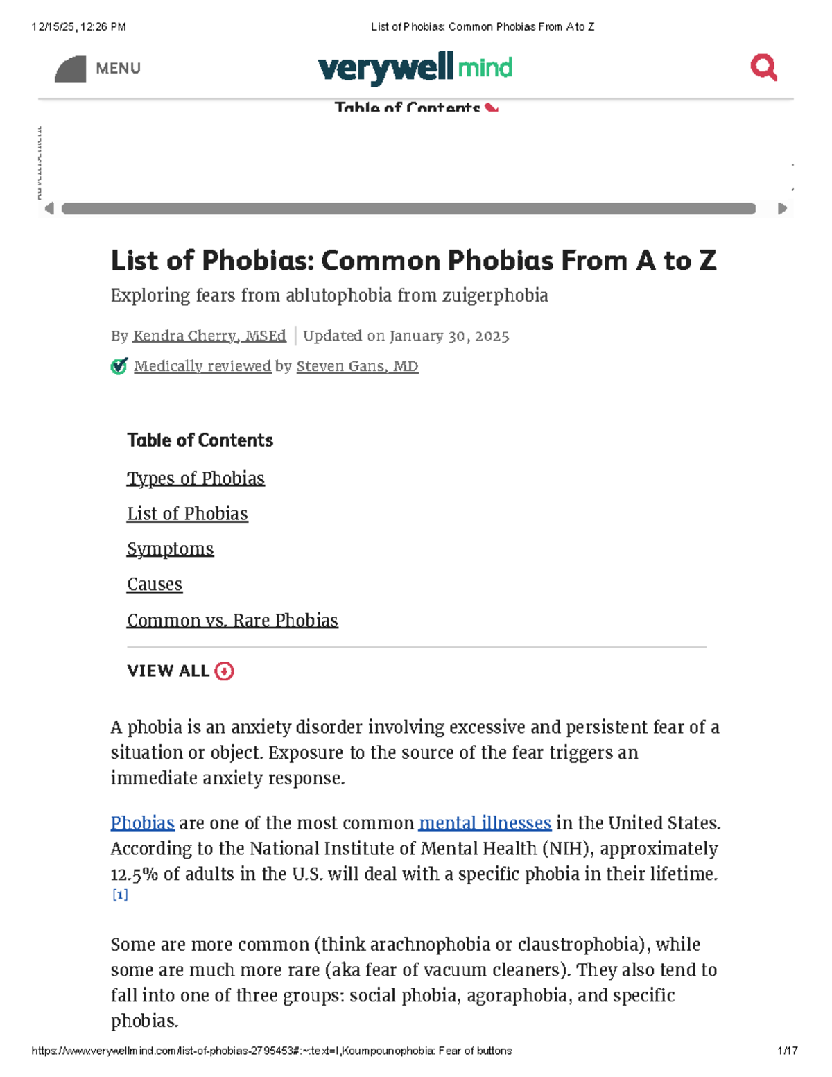List of Common Phobias: A Comprehensive A to Z Guide - Studocu