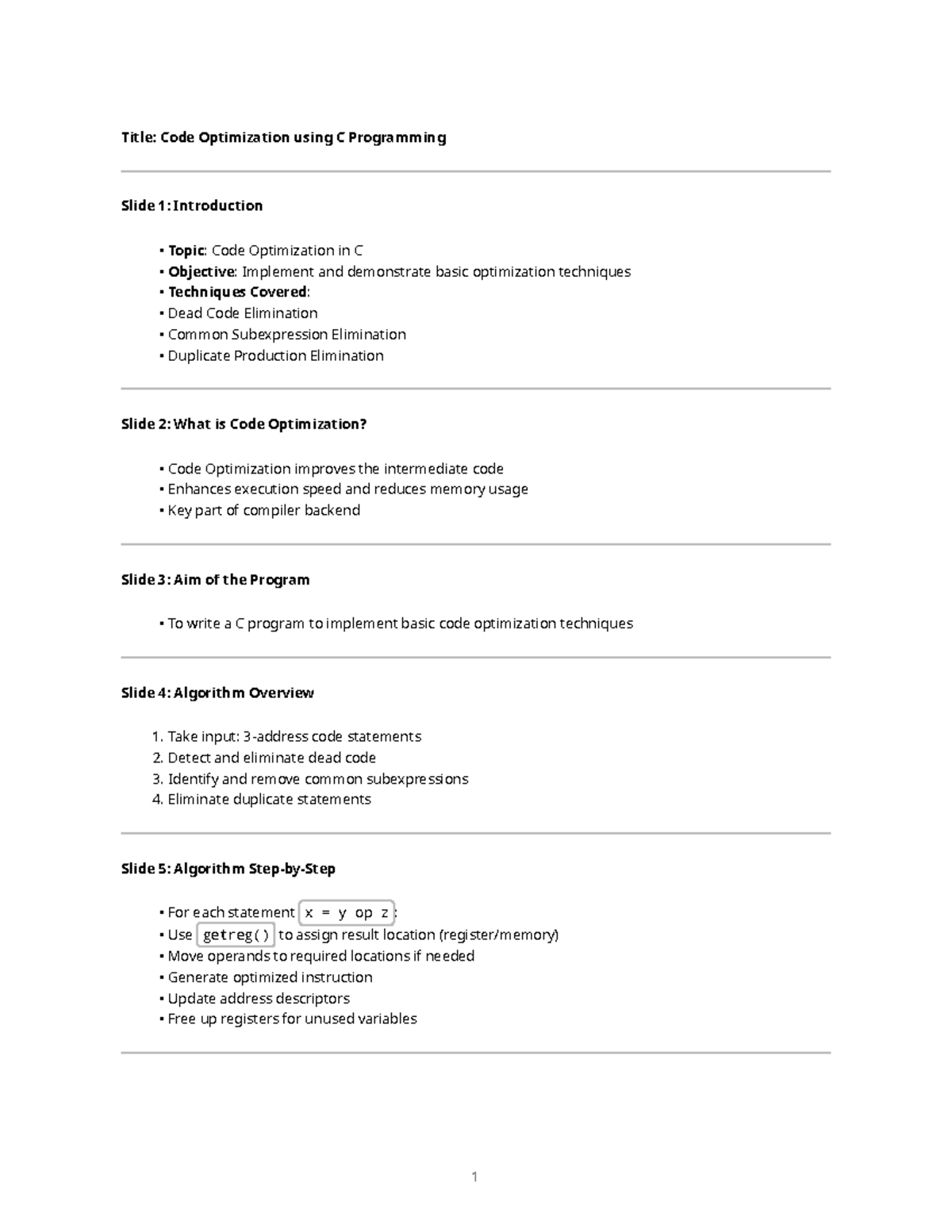 Code Optimization Techniques in C Programming - Studocu