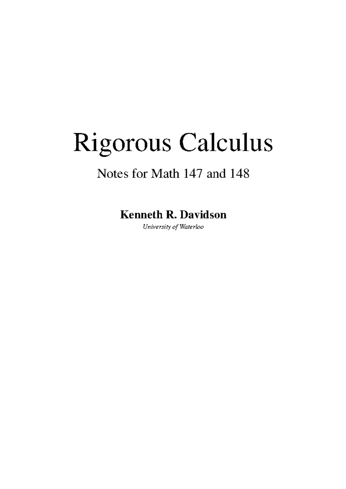 Math 147 & 148: Rigorous Calculus Lecture Notes - Studocu