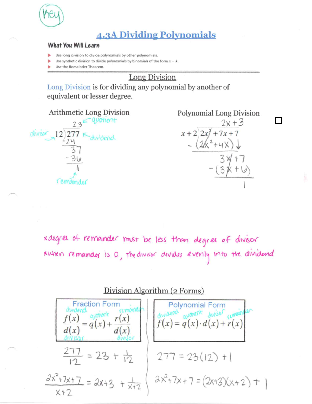4.3 Dividing Polynomials: Long & Synthetic Division Techniques - Studocu