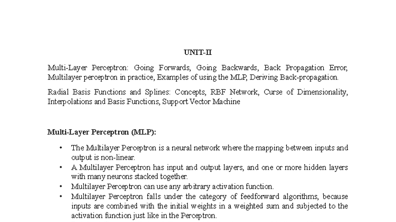 CST-030-SM10 - ML Unit 2: MLP, RBF Networks, and Backpropagation Insights - Studocu