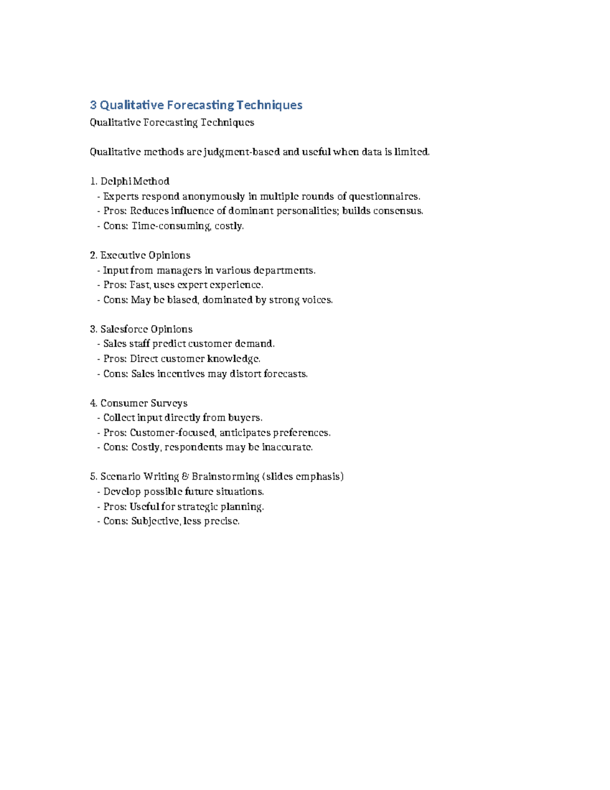 Qualitative Forecasting Techniques: 5 Key Methods Explained - Studocu