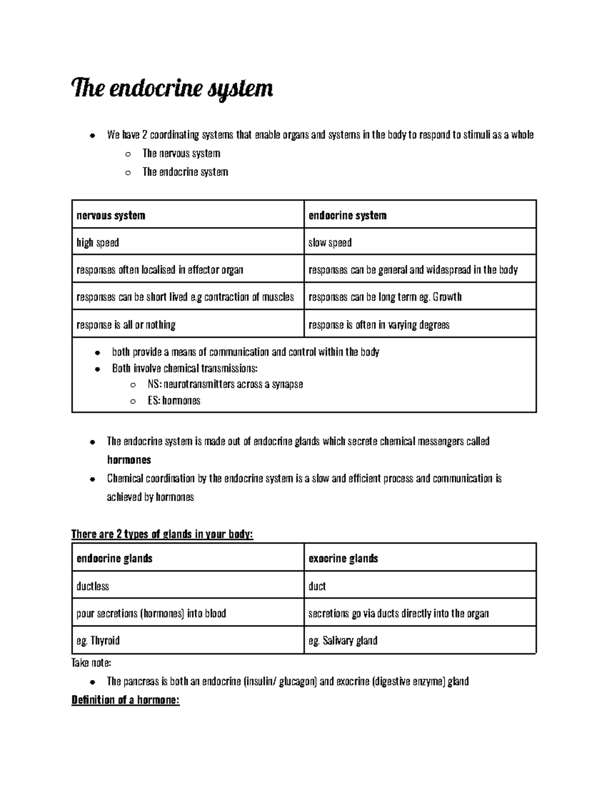 The endocrine system and homeostasis grade 12 - The endocrine system We ...