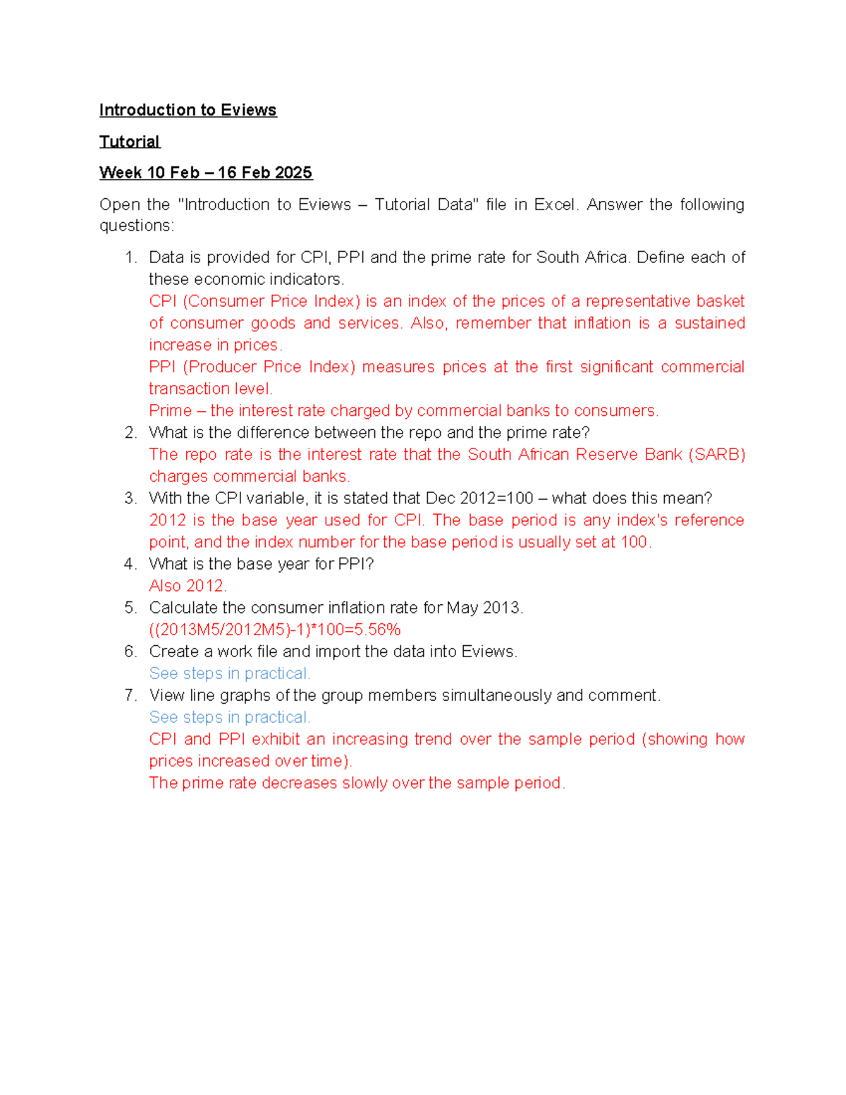 Introduction to Eviews Tutorial Memo (Week 10) - Studocu