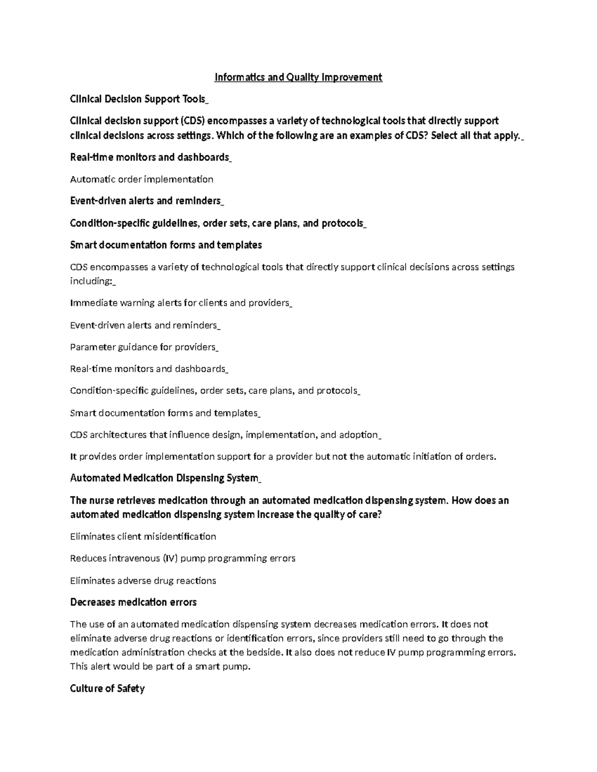 Nr 360 Week 7 Edapt Answers - Informatics and Quality Improvement ...