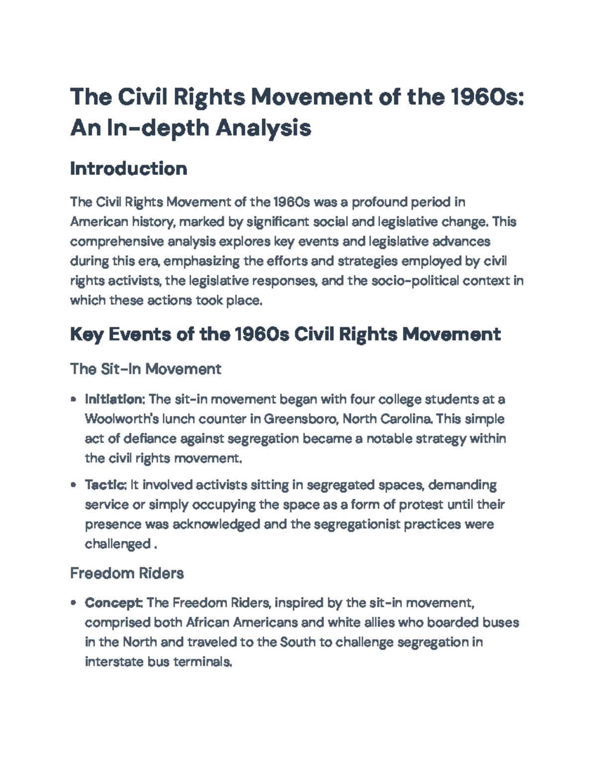 Final Exam Analysis of the 1960s Civil Rights Movement (HIST101) - The ...