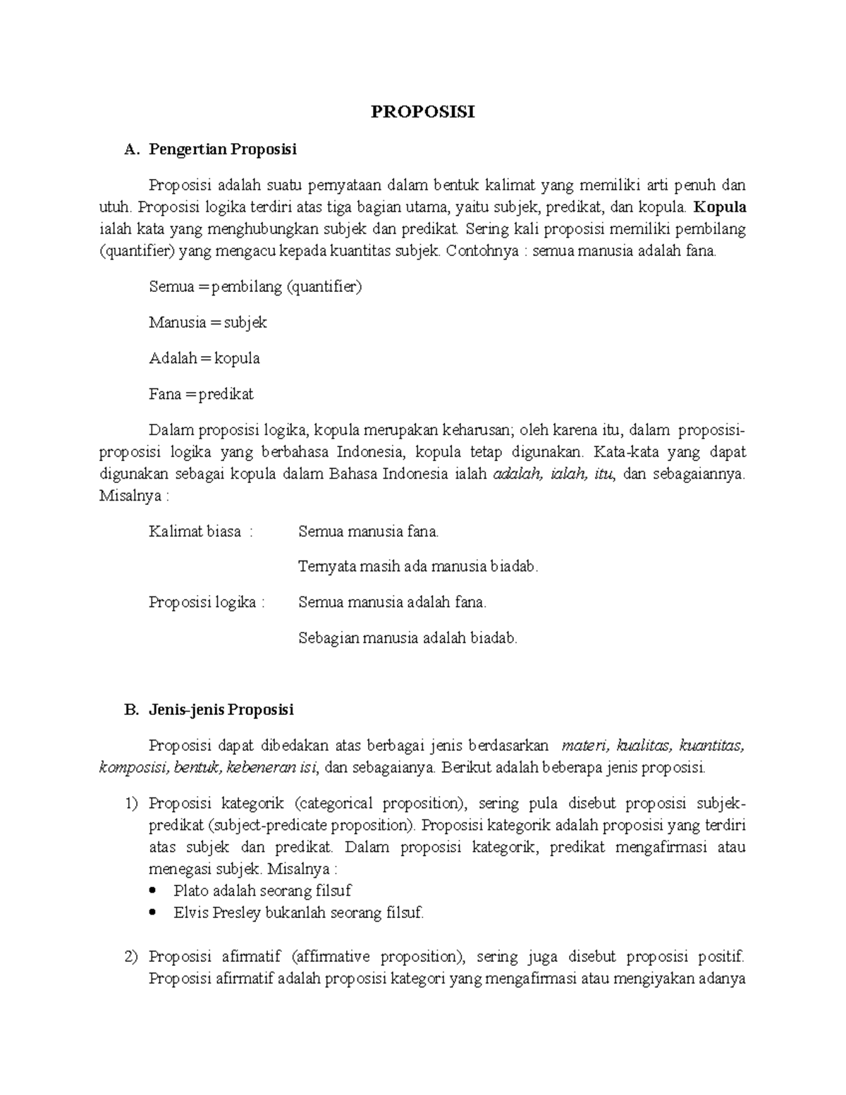 Proposisi Kategorik dan Jenis-Jenisnya dalam Logika (MKP101) - Studocu