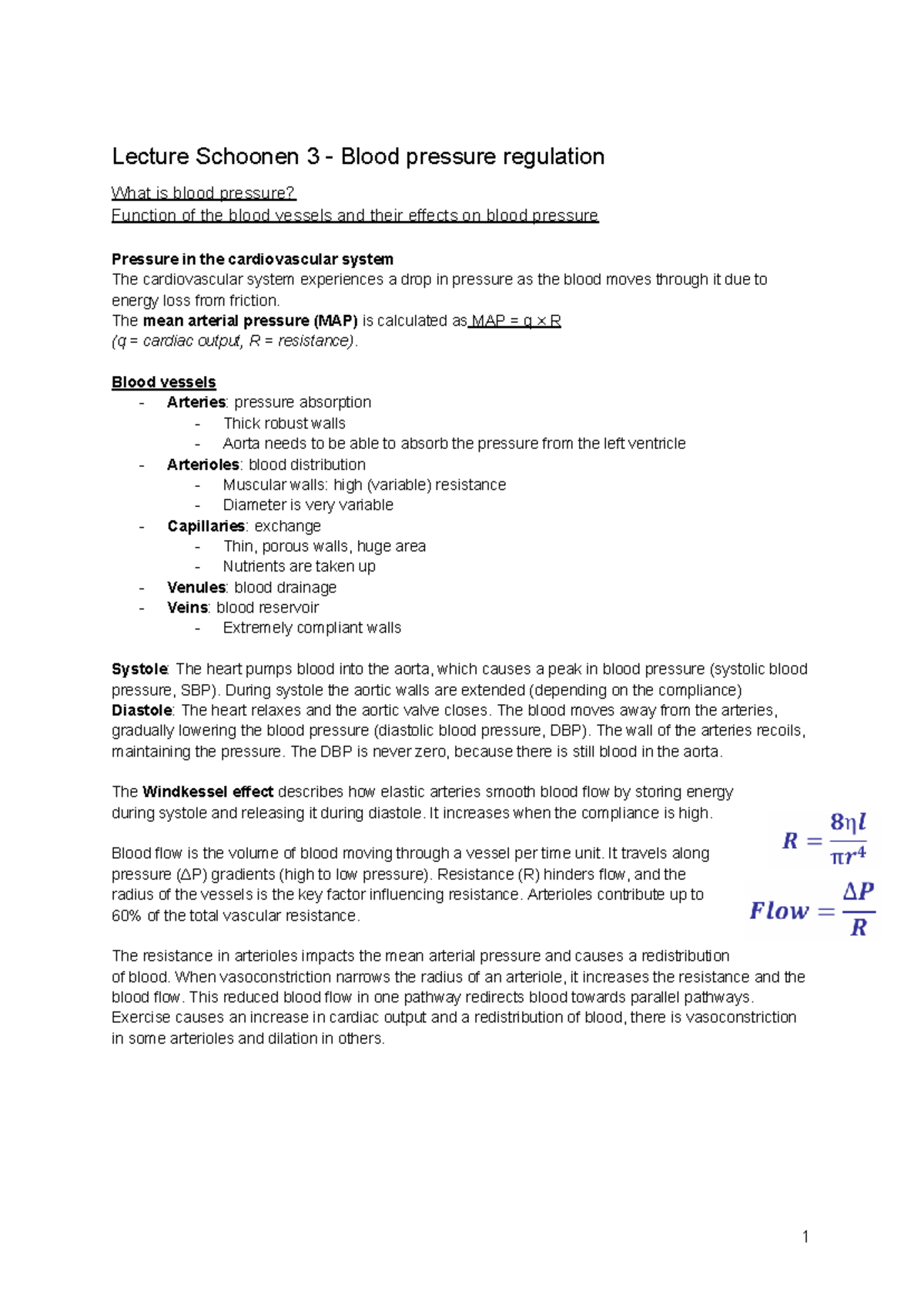 Lecture Schoonen 3 - Regulation of Blood Pressure Mechanisms - Studeersnel
