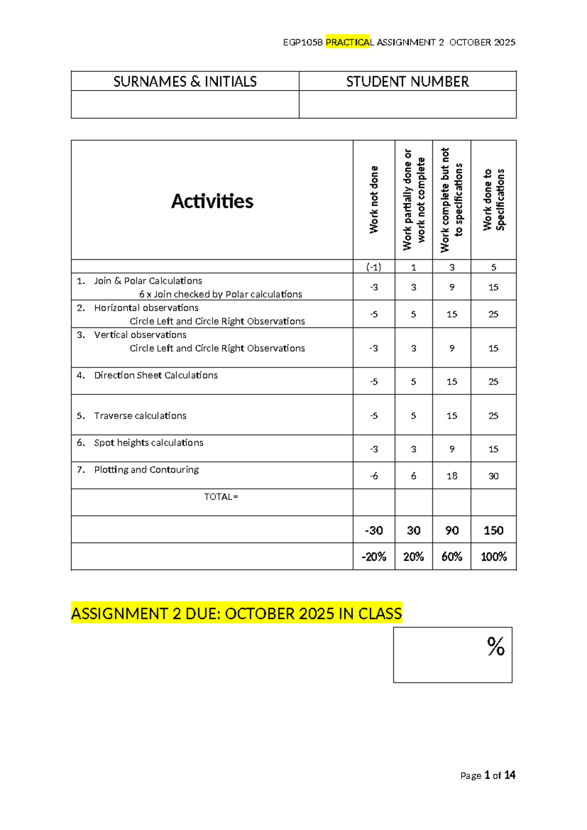 EGP105B Practical Assignment 2: Traverse & Observation Calculations - Studocu