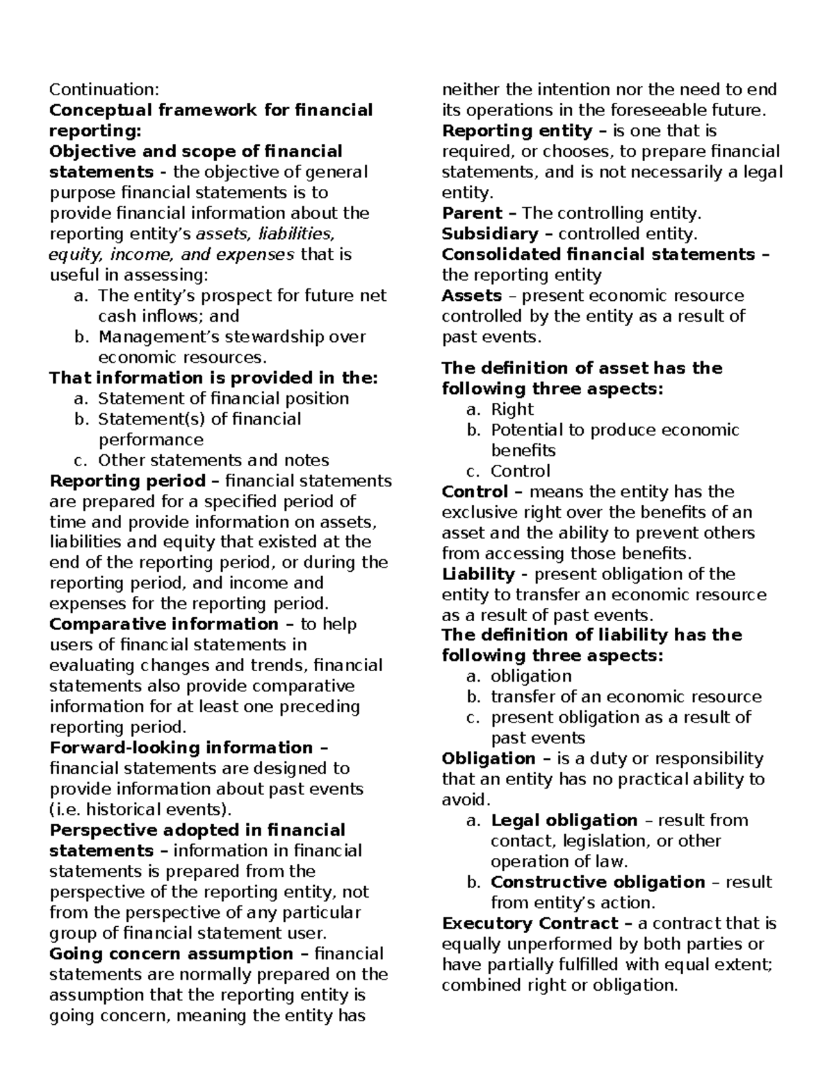 CFAS NOTE: Conceptual Framework for Financial Reporting Summary - Studocu