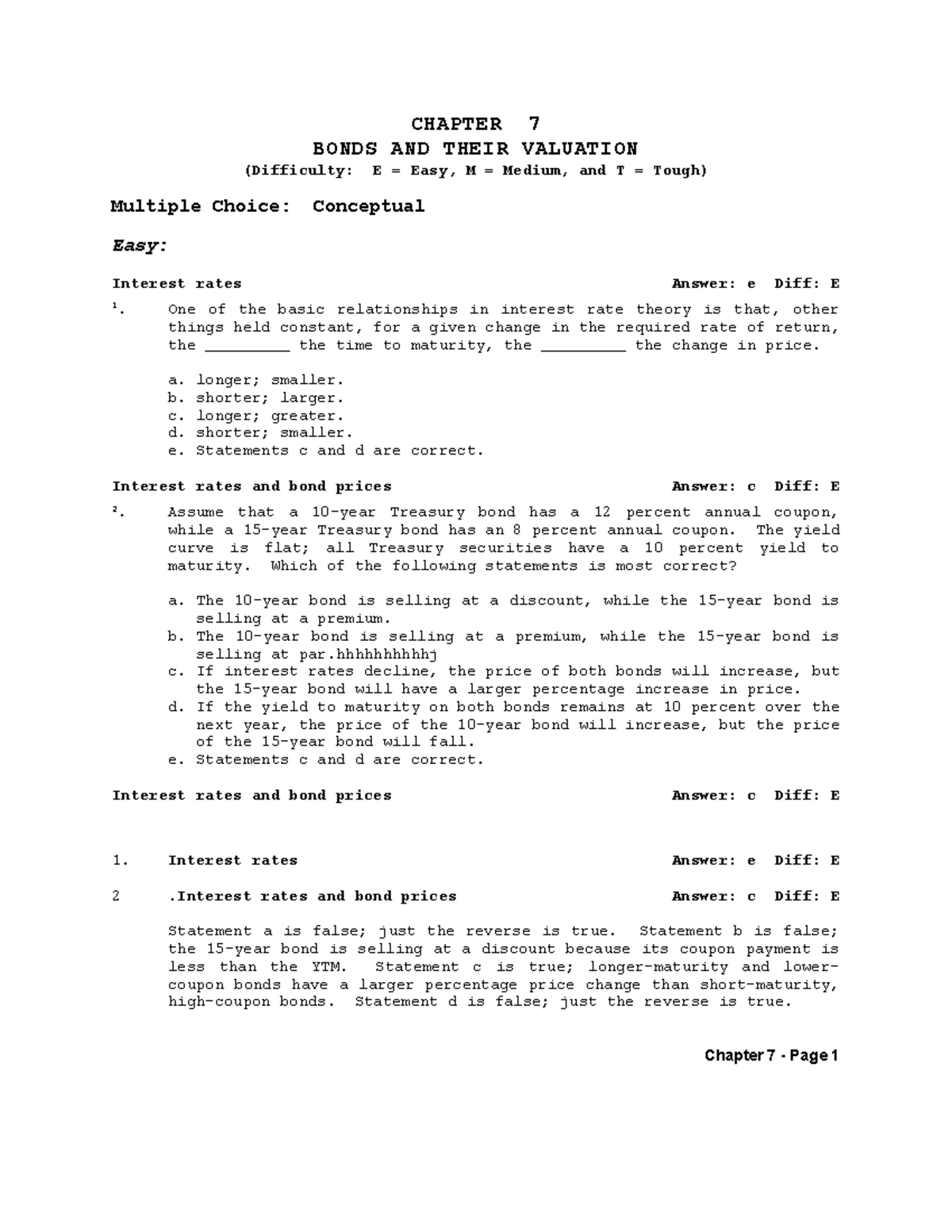 CHAPTER 7: BONDS AND VALUATION - EXTRA PRACTICE MATERIALS - Studocu