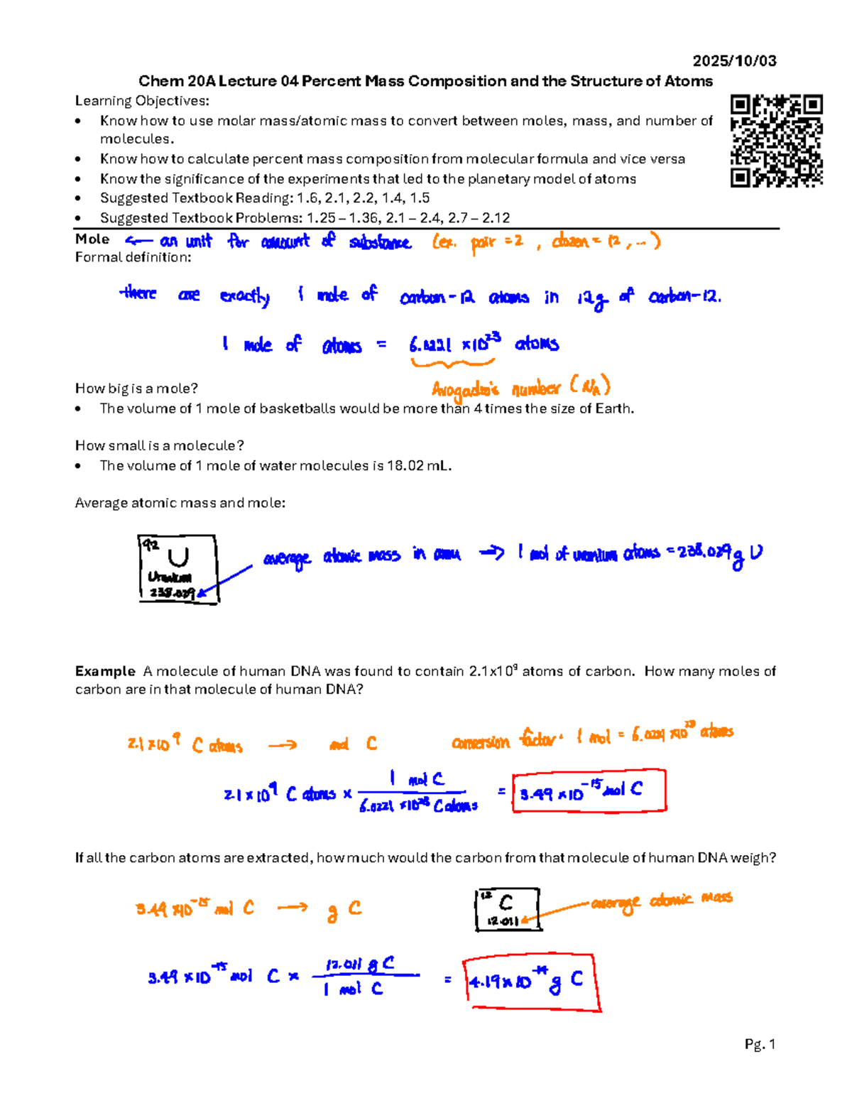 Chem 20A Lecture 04: Percent Mass Composition & Atomic Structure - Studocu