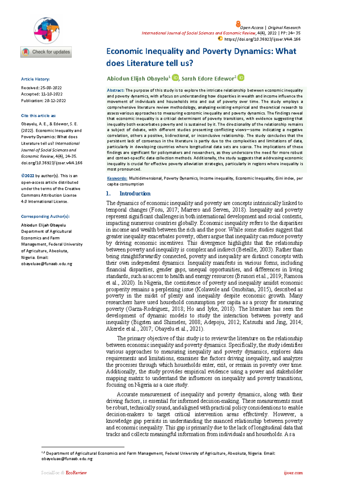 Economic Inequality and Poverty Dynamics: Insights from Literature ...