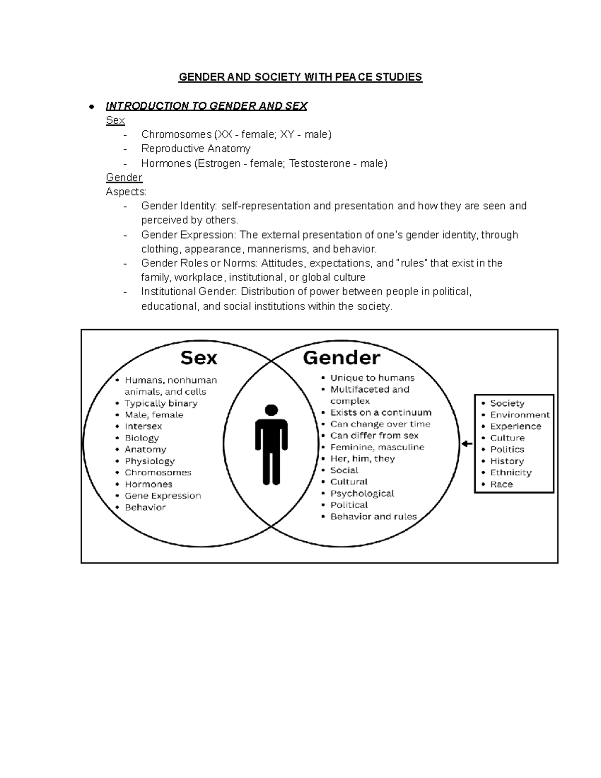 Gender and society: An introduction to gender and sex (GSPS notes ...