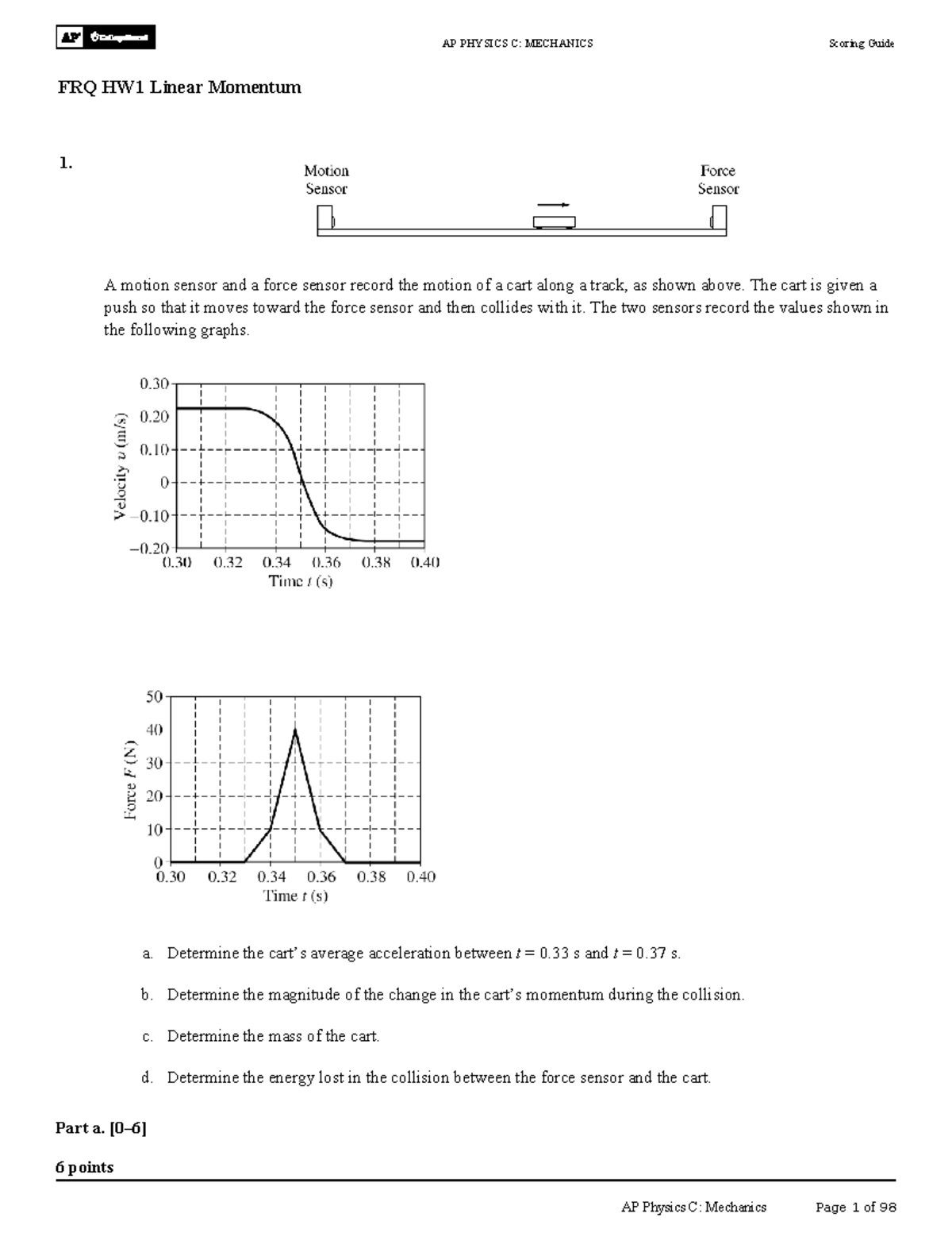 AP PHYSICS C: MECHANICS FRQ HW1 on Linear Momentum Analysis - Studocu