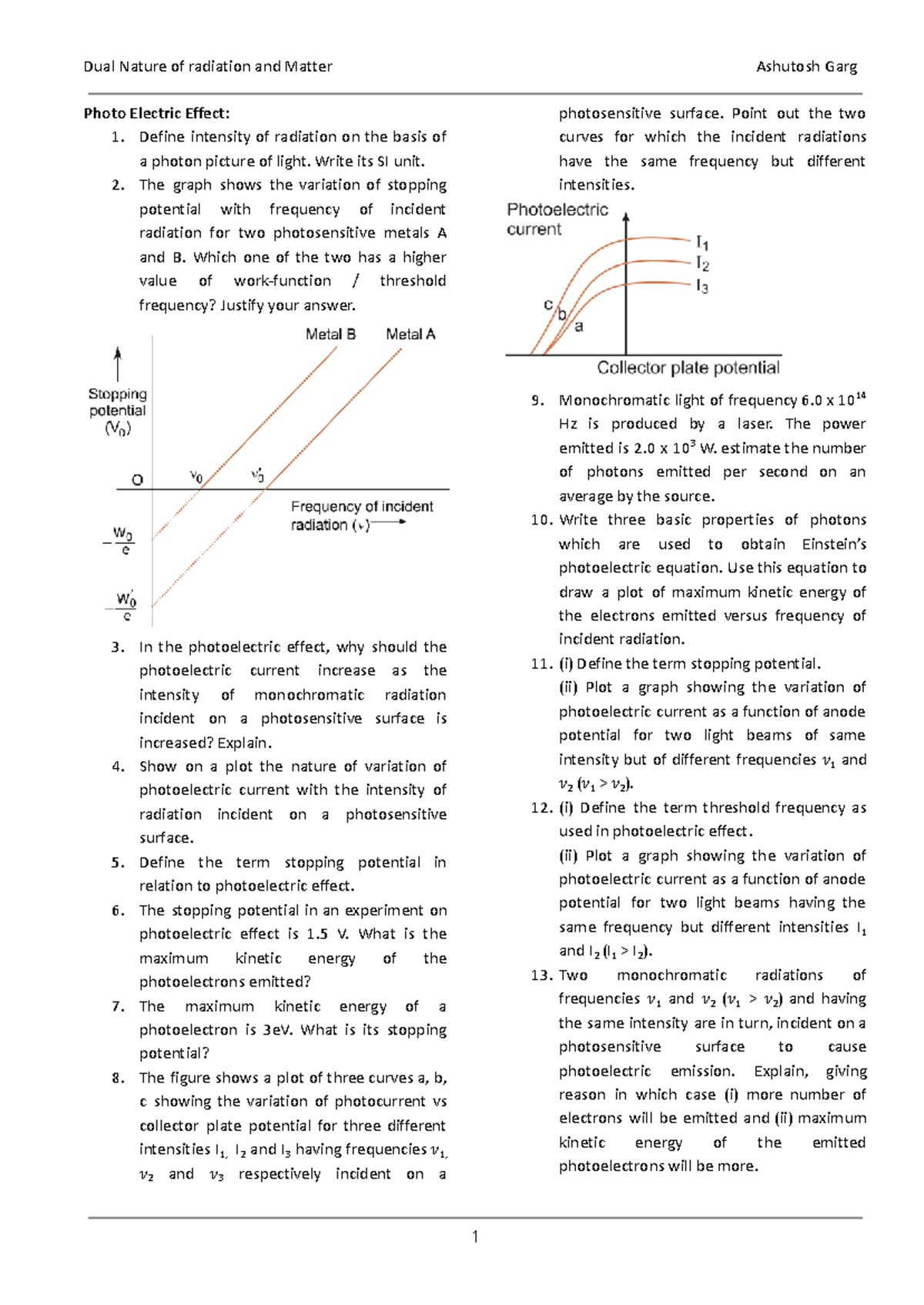 Dual Nature of Radiation & Matter: PYQs Assignment (Course Code: 11 ...