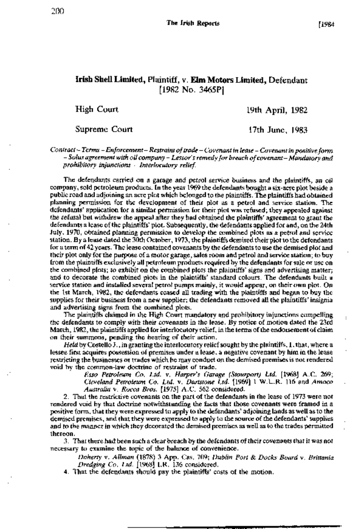 Irish Shell Ltd. v. Elm Motors Ltd. H.C. Case Study on Lease Covenants ...