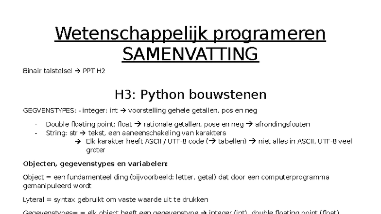 Samenvatting van Wetenschappelijk Programmeren - PPT Basisconcepten ...