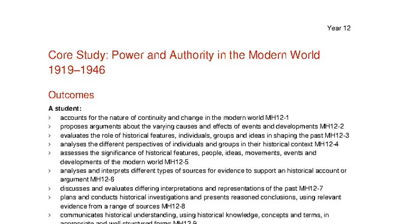 Year 12 Modern History: Power and Authority Syllabus Overview - Studocu
