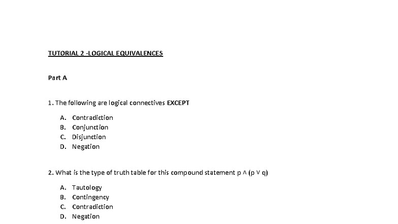 TUTORIAL 2: LOGICAL CONNECTIVES & TRUTH TABLES - Studocu