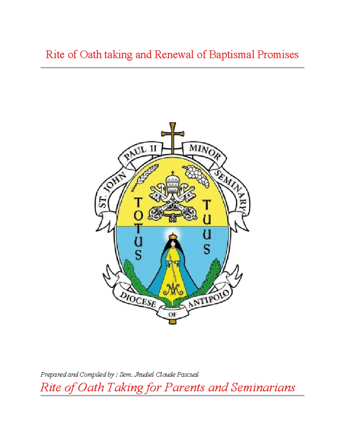 Rite of First Communion: Liturgy and Oath Taking Guide - Studocu
